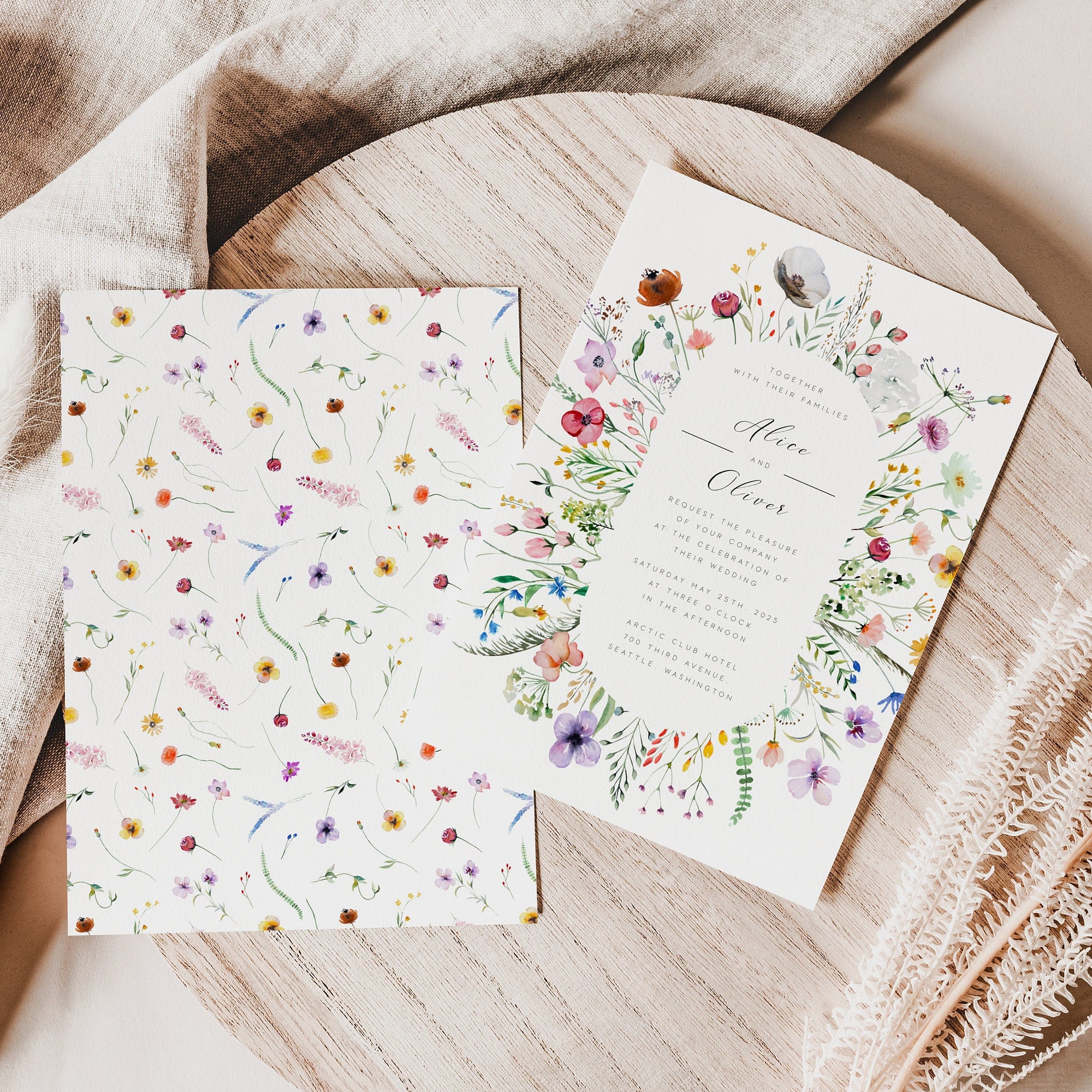 Wildflower Wedding Invitation Template, Botanical Wedding Invite Set ...
