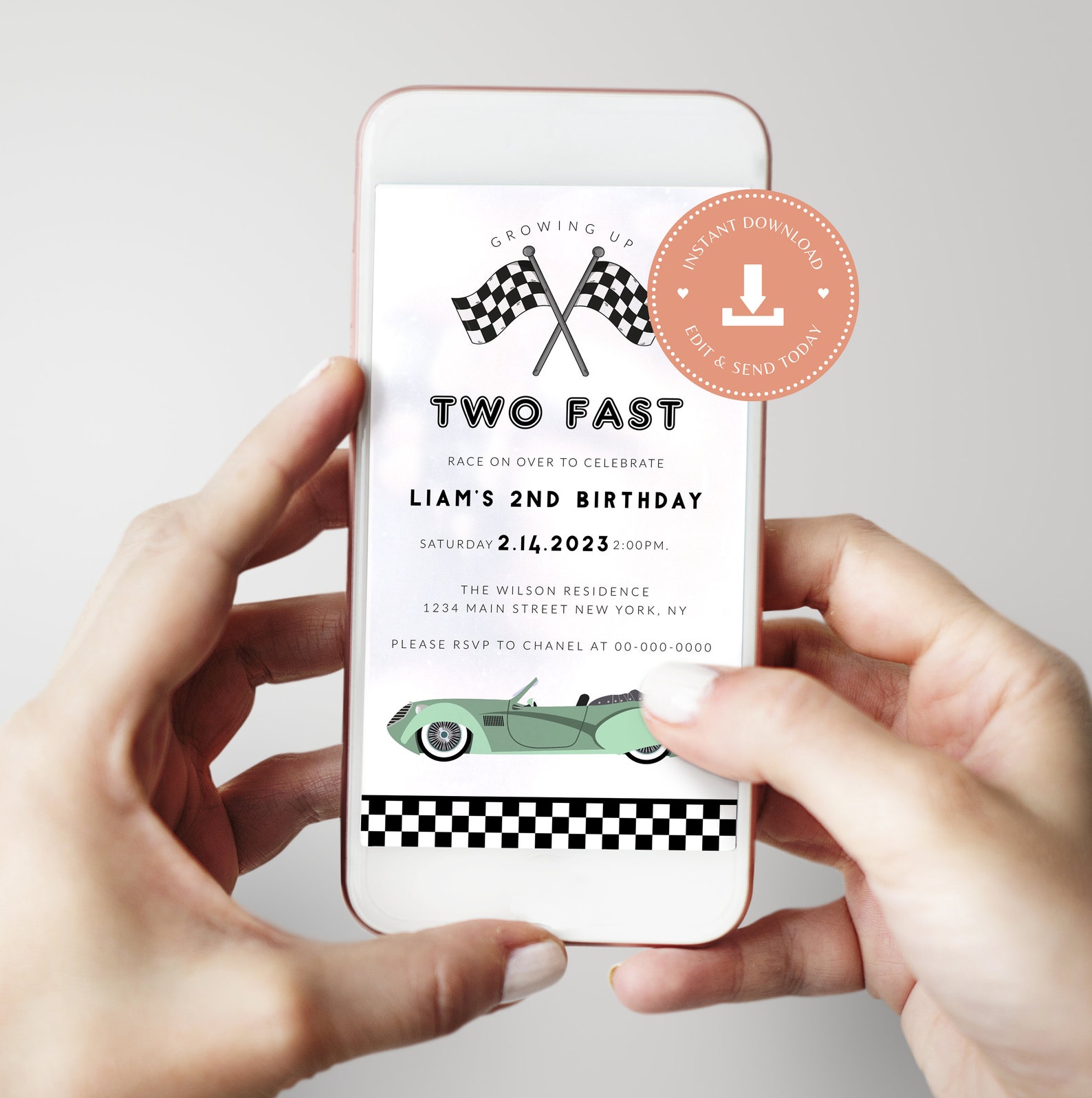 Editable TWO Fast Birthday Invitation, Race Car Invitation, 2nd ...