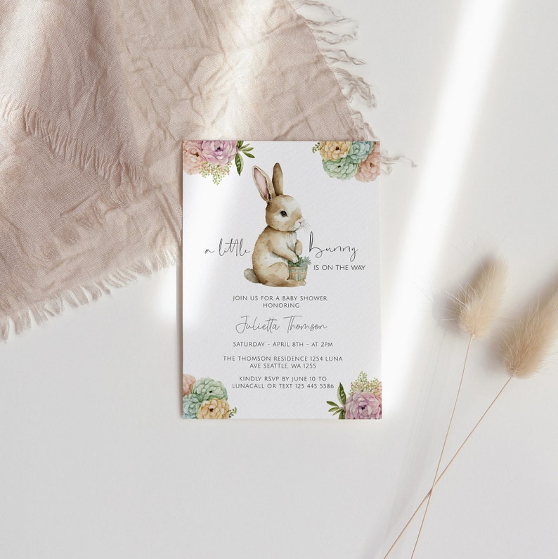 Rabbit Baby Shower A Little Bunny Rabbit Invitation Boho - Etsy