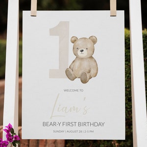Bear Welcome Sign, Beary 1st Birthday Welcome Sign, Beary First ...