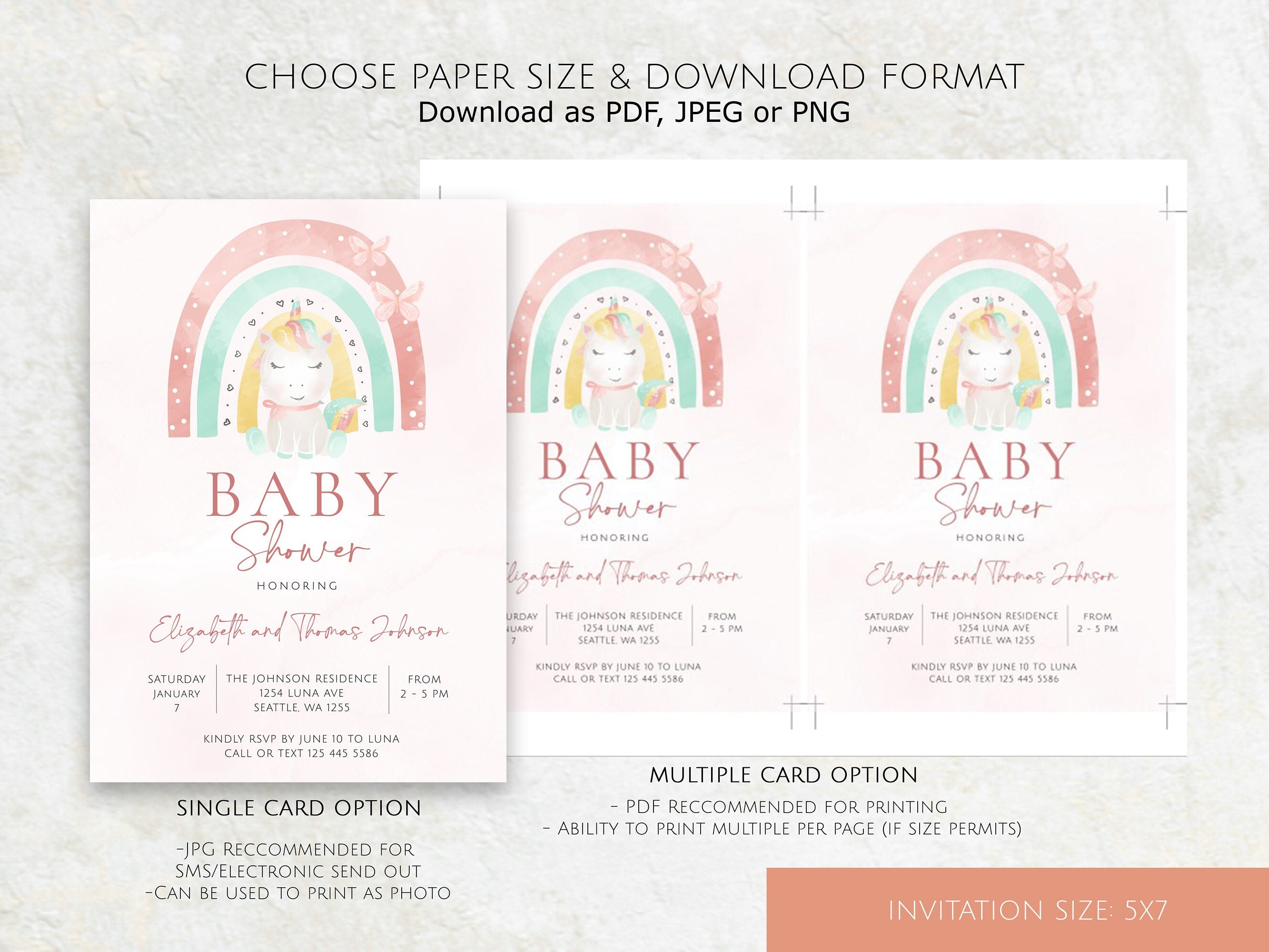 Rainbow Baby Shower Invitation Bundle, Boho Rainbow Baby Shower Invite ...