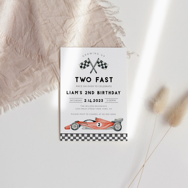 Editable TWO Fast Birthday Invitation Race Car Invitation - Etsy