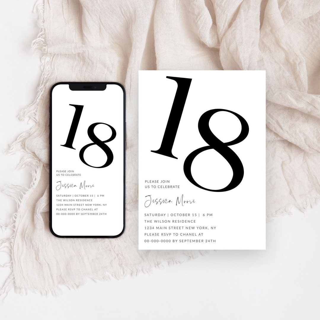 18th Birthday Invitation Digital, Editable Template, Invites for Teen ...