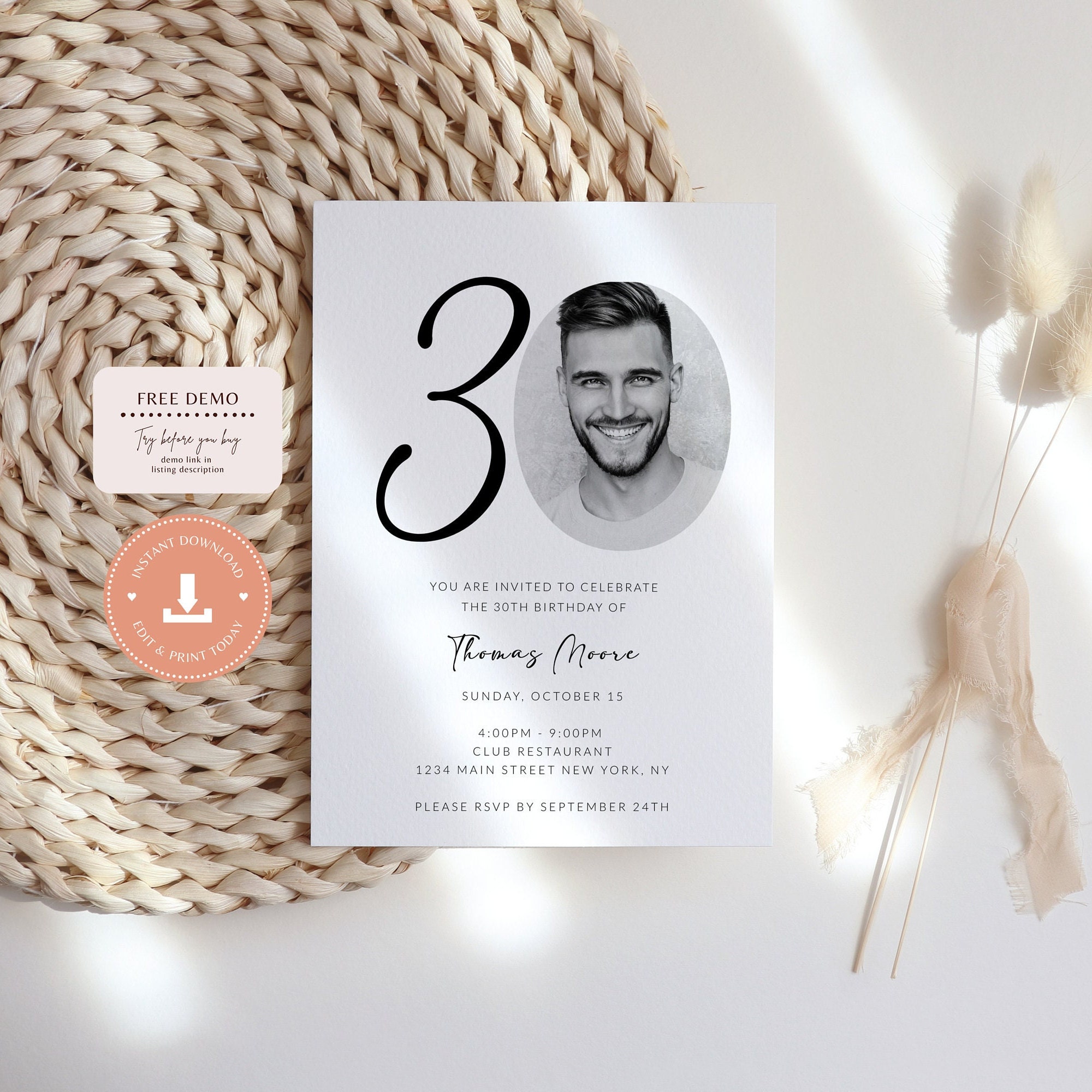 Editable Birthday Party Digital Invitation, 30th Birthday Invitation ...