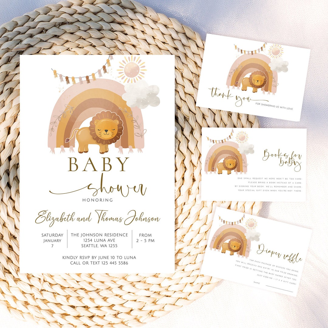 Rainbow Baby Shower Invitation Bundle, Boho Rainbow Baby Shower Invite ...