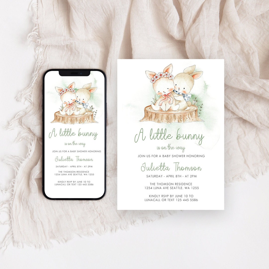 Rabbit Baby Shower, A Little Bunny, Rabbit Invitation, Boho Spring ...