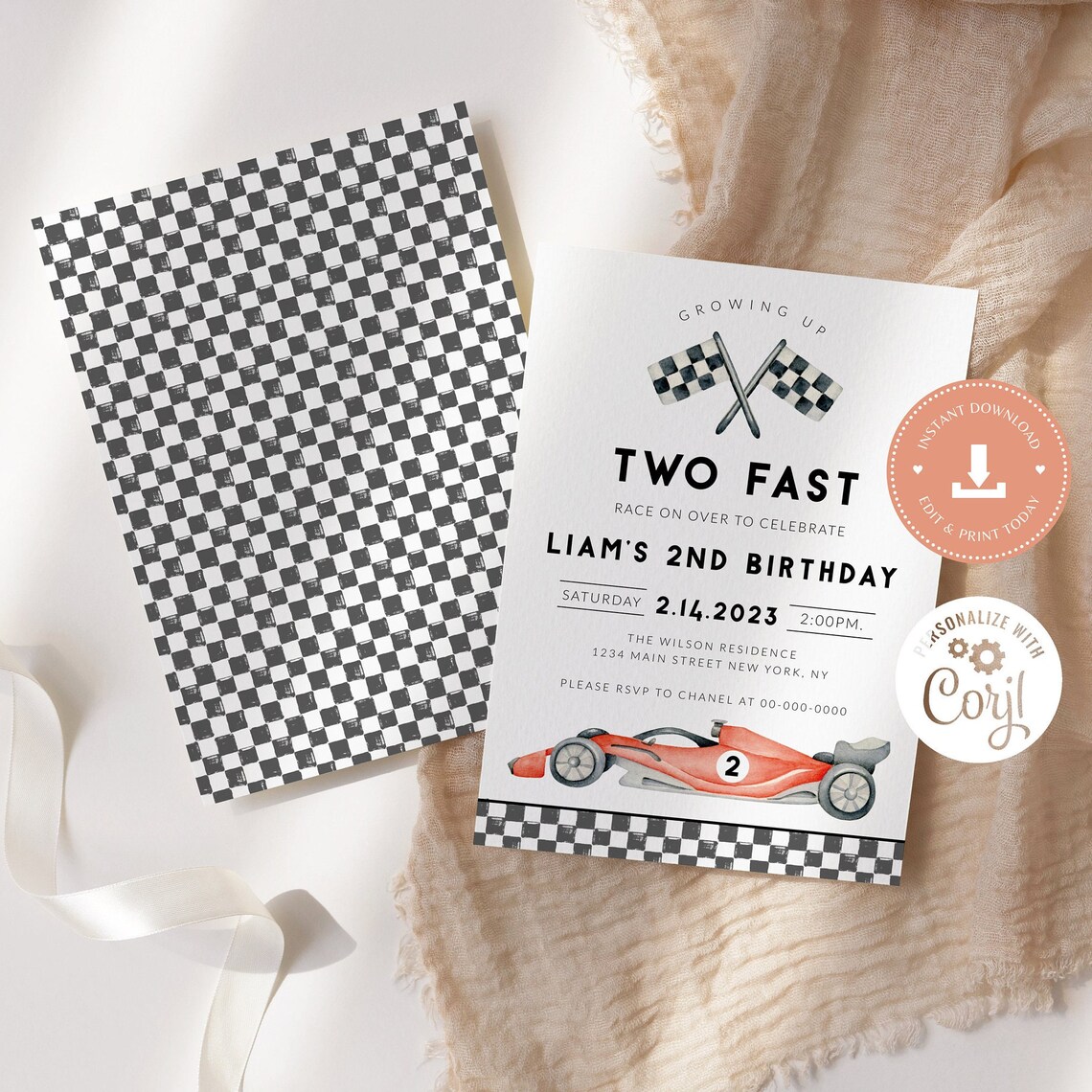 Editable TWO Fast Birthday Invitation, Race Car Invitation, 2nd ...