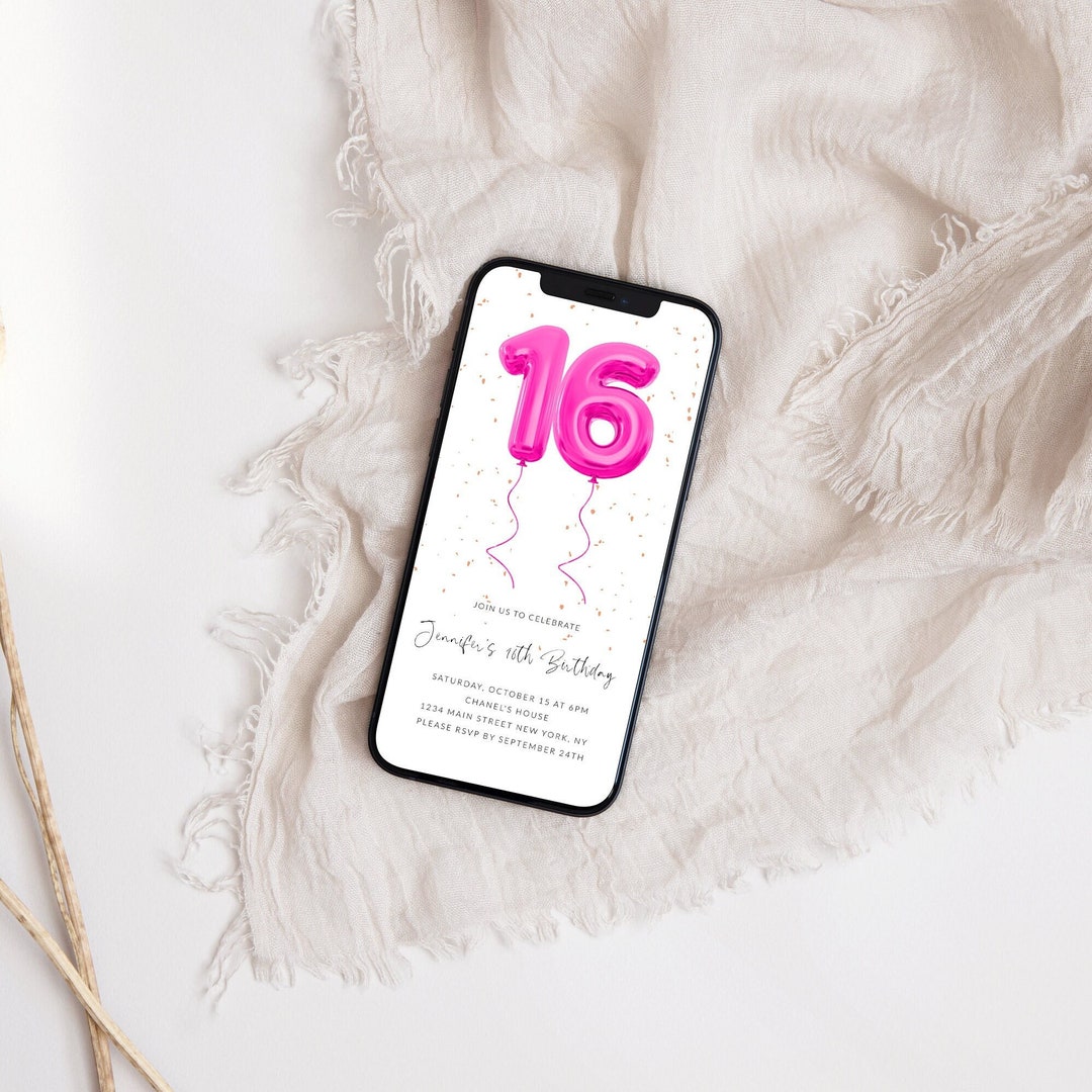 16th Birthday Invitation for Girl, Editable Birthday Invite for 16 Year ...