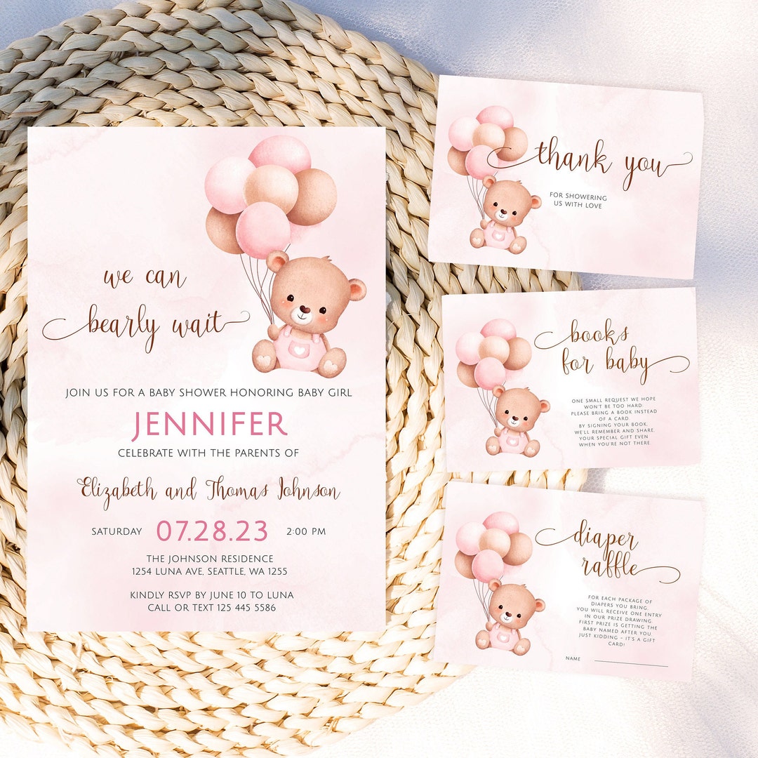 Teddy Bear Baby Shower Invitation Template, We Can Bearly Wait, Baby ...