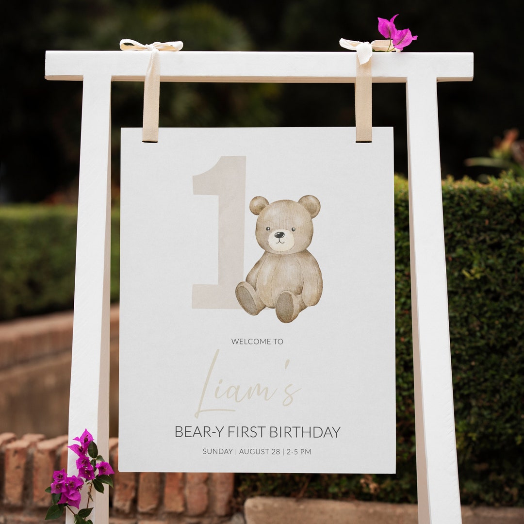 Bear Welcome Sign, Beary 1st Birthday Welcome Sign, Beary First ...