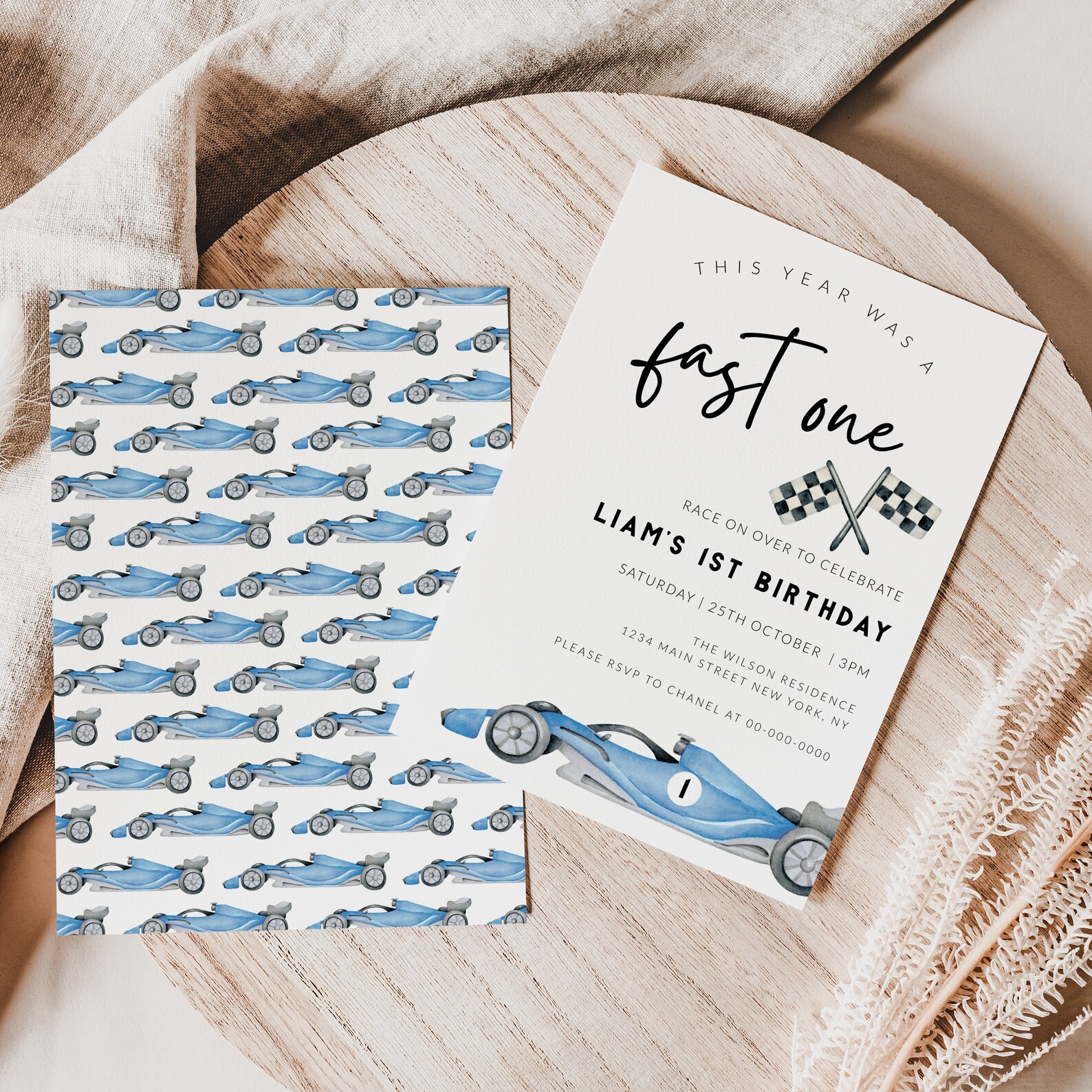 FAST ONE First Birthday Invitation, Race Car Invitation, Race Car 1st ...