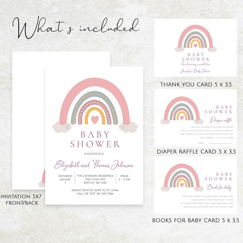 Rainbow Baby Shower Invitation Bundle Boho Rainbow Baby - Etsy