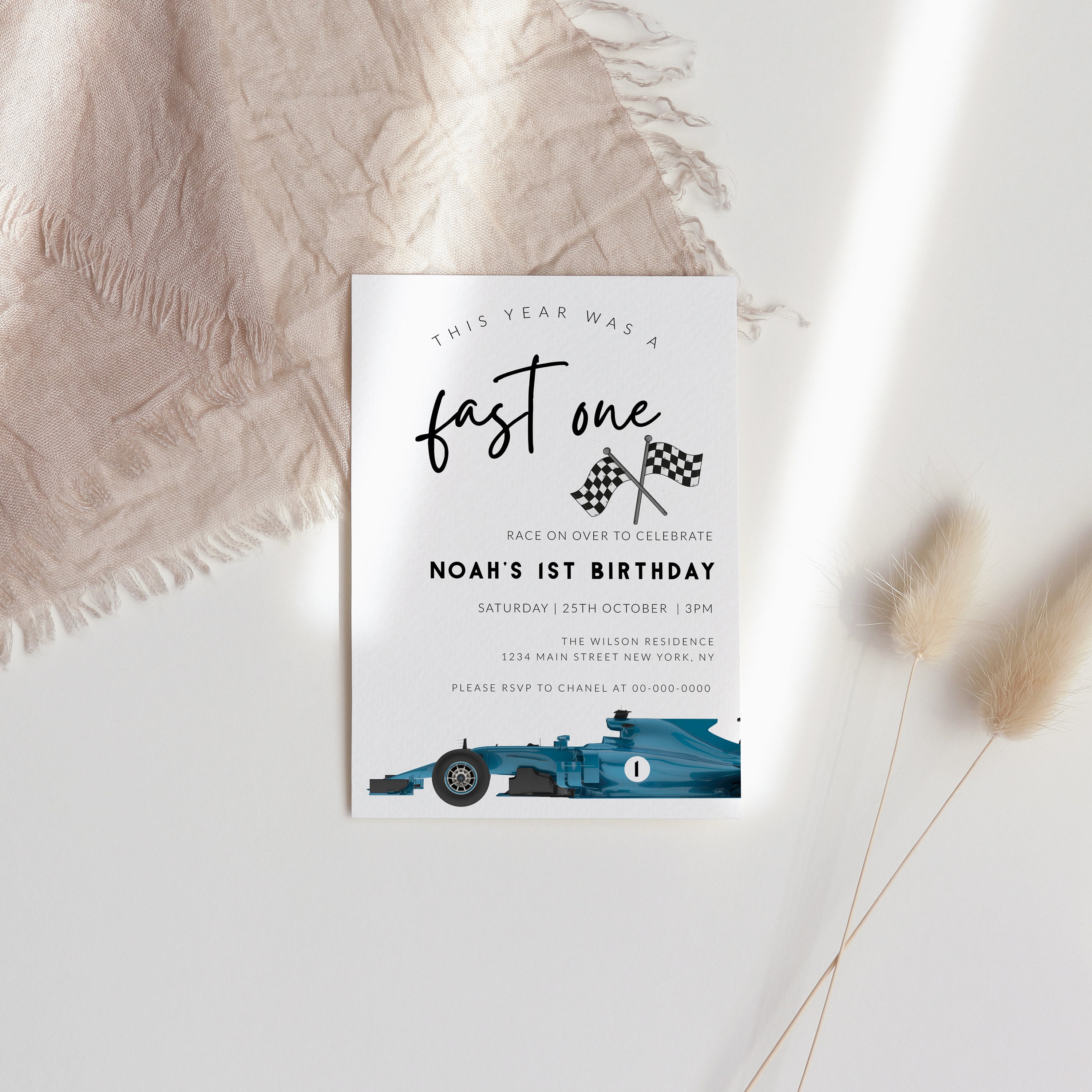 Race Car Birthday Invitation, Fast One Birthday, First Trip Around ...