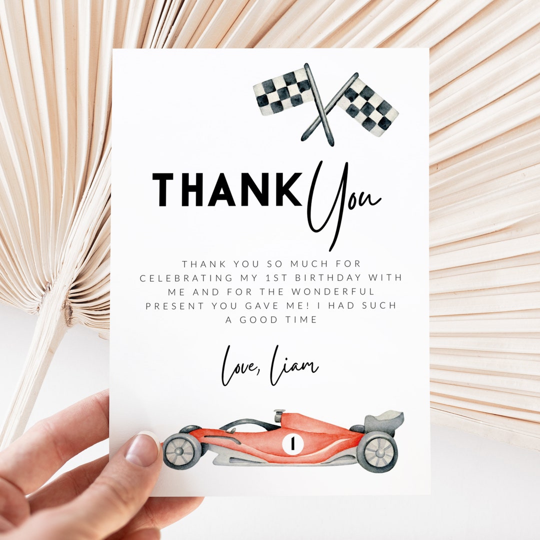 Red Race Car Thank You Card Template, Printable Thank You Card, Vintage ...
