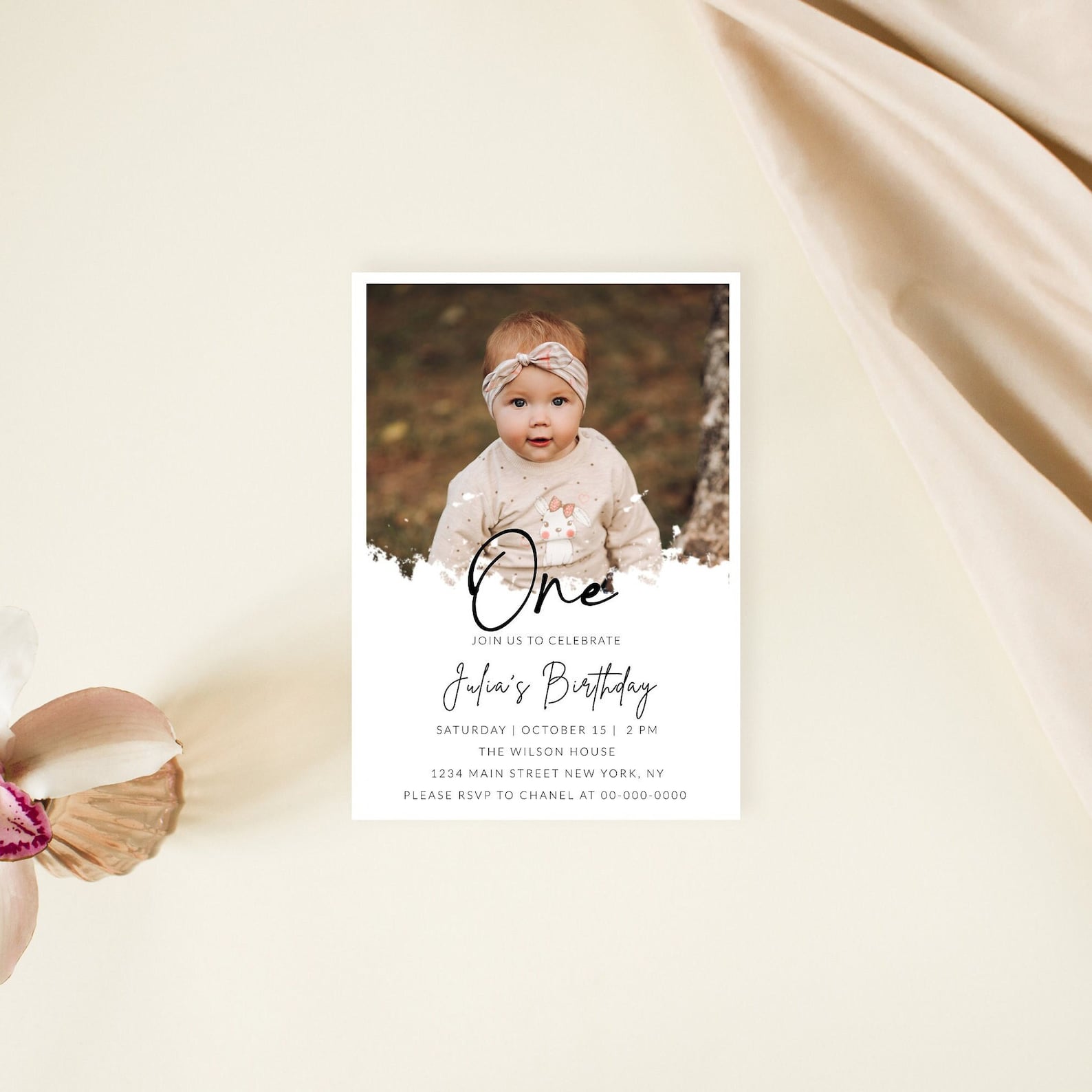 Editable First Birthday Photo Invitation, Minimal 1st Birthday ...