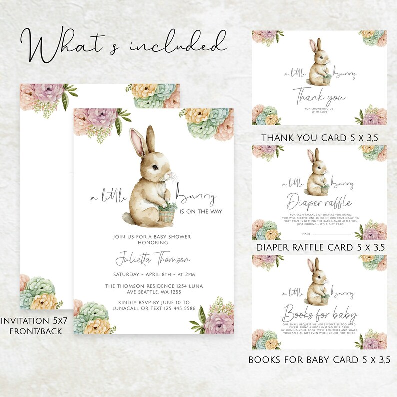 Rabbit Baby Shower A Little Bunny Rabbit Invitation Boho - Etsy