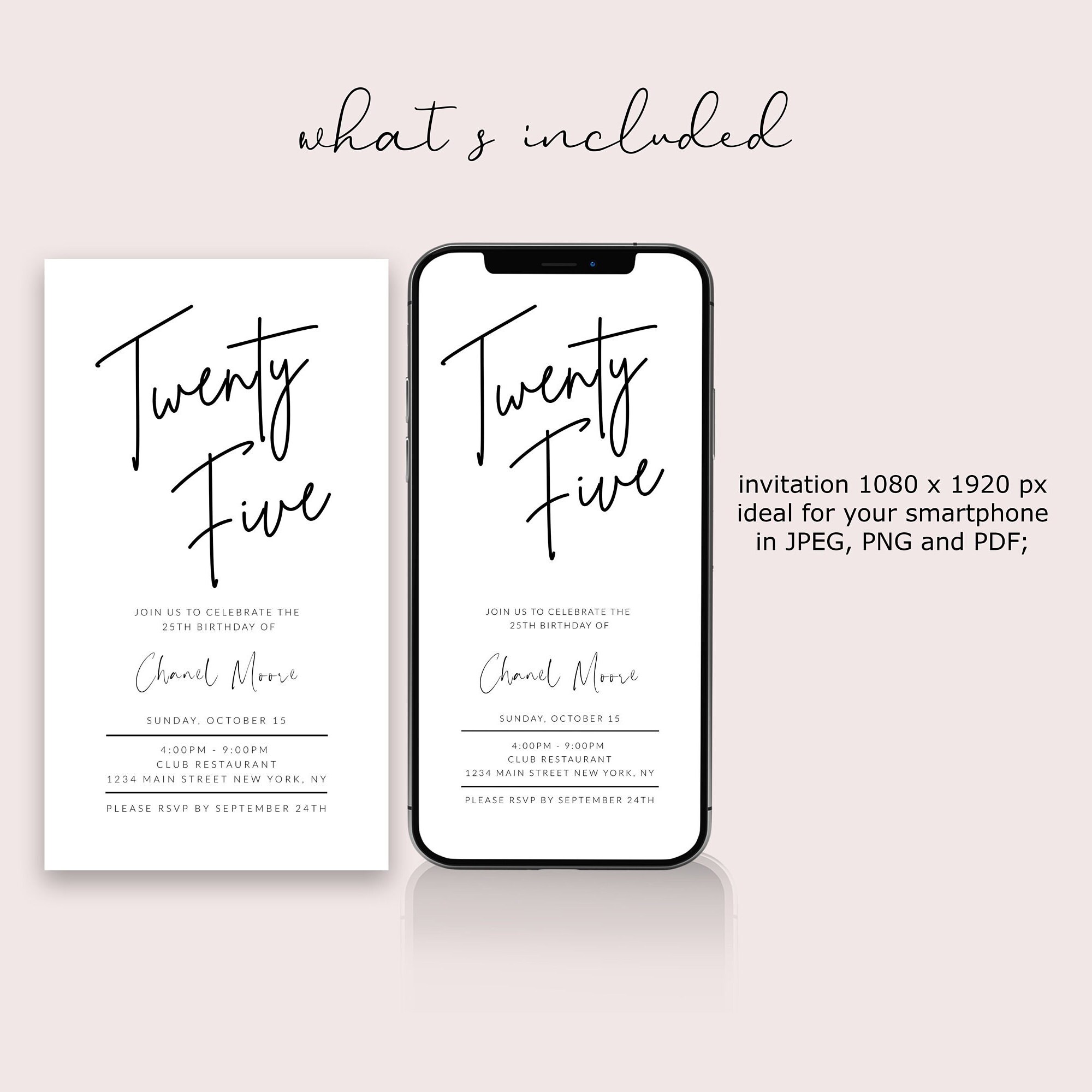 Editable Birthday Party Digital Invitation, 25th Birthday Invitation ...