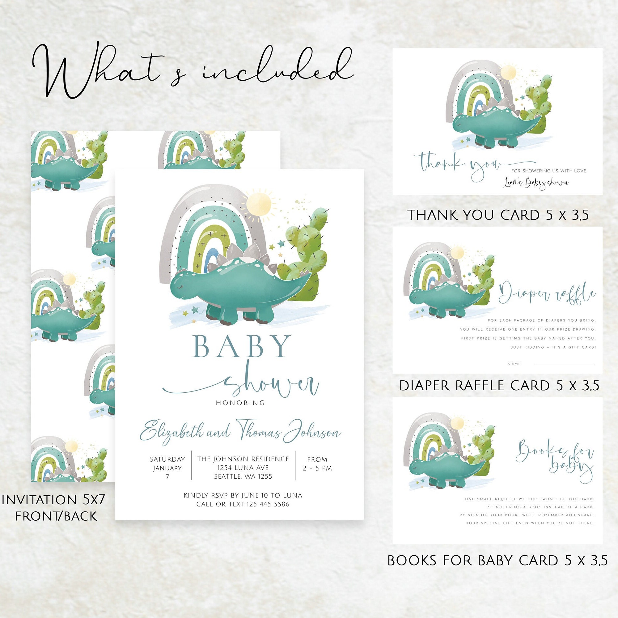 Rainbow Baby Shower Invitation Bundle, Boho Rainbow Baby Shower Invite ...