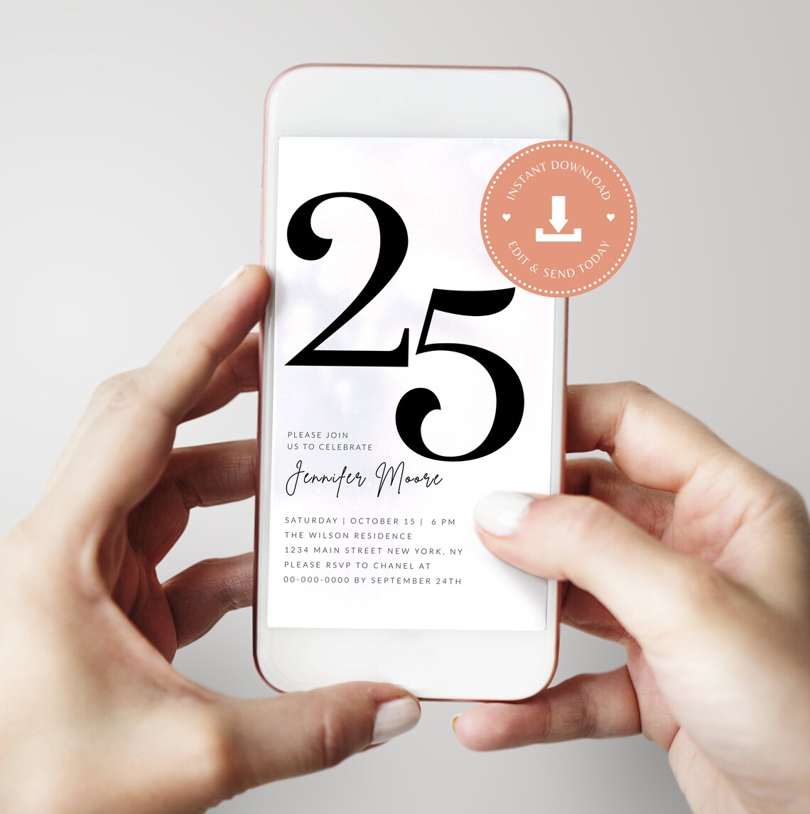 Editable Birthday Party Digital Invitation, 25th Birthday Invitation ...