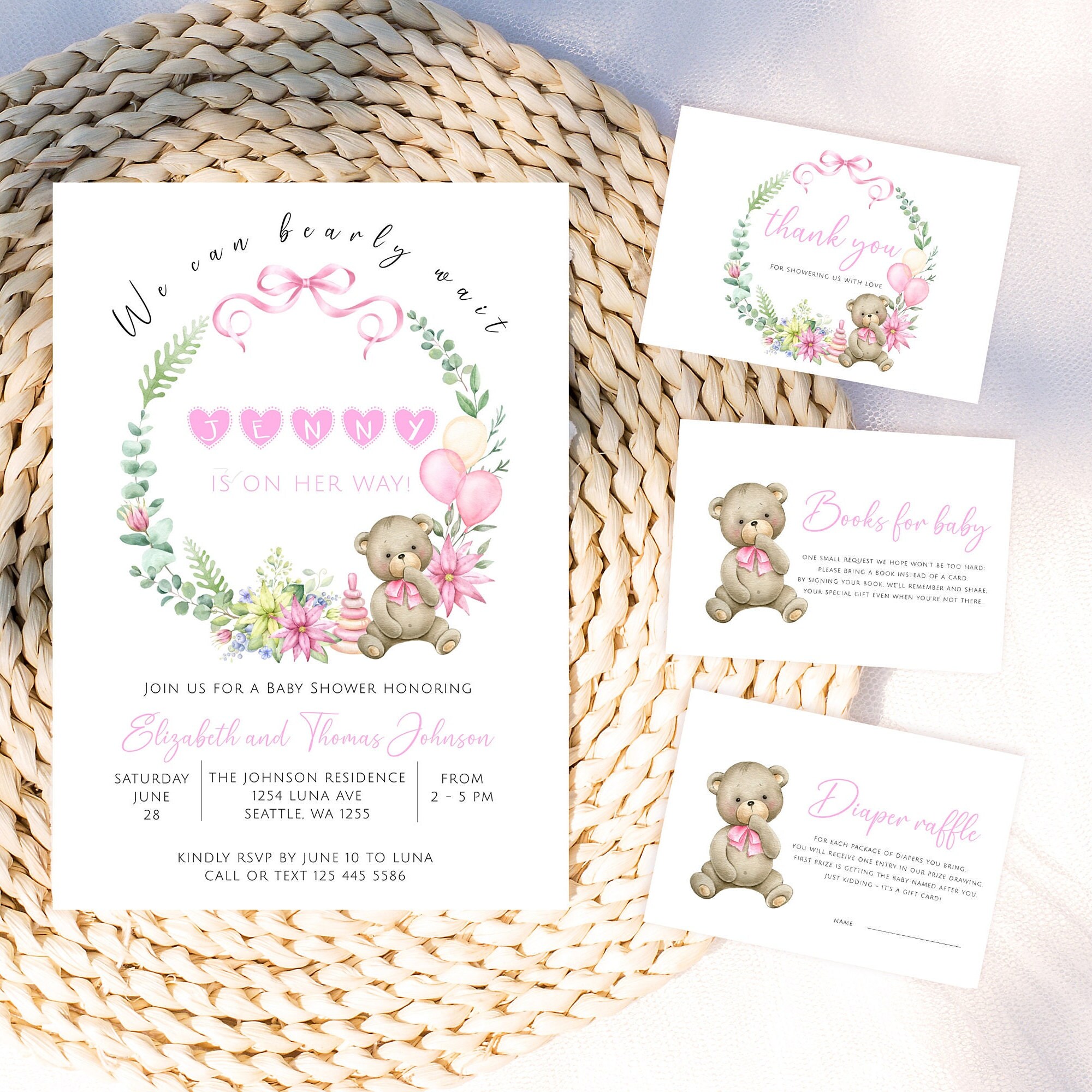 Teddy Bear Baby Shower Invitation Template, We Can Bearly Wait, Baby ...
