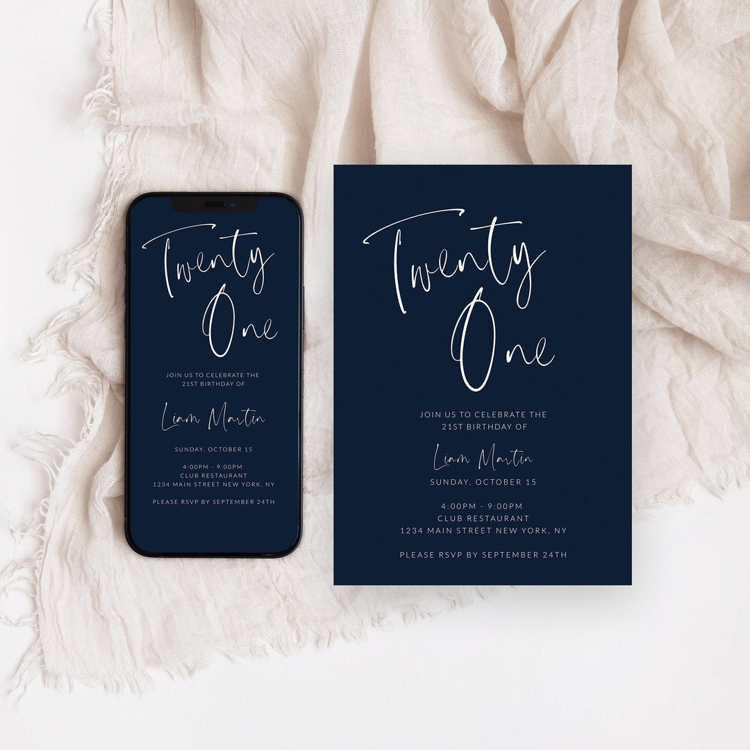 21st Birthday Invitation, Editable Birthday Invitations, Birthday ...