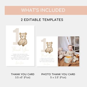 Bear Thank You Card Template, Printable Thank You Card, Teddy Bear ...