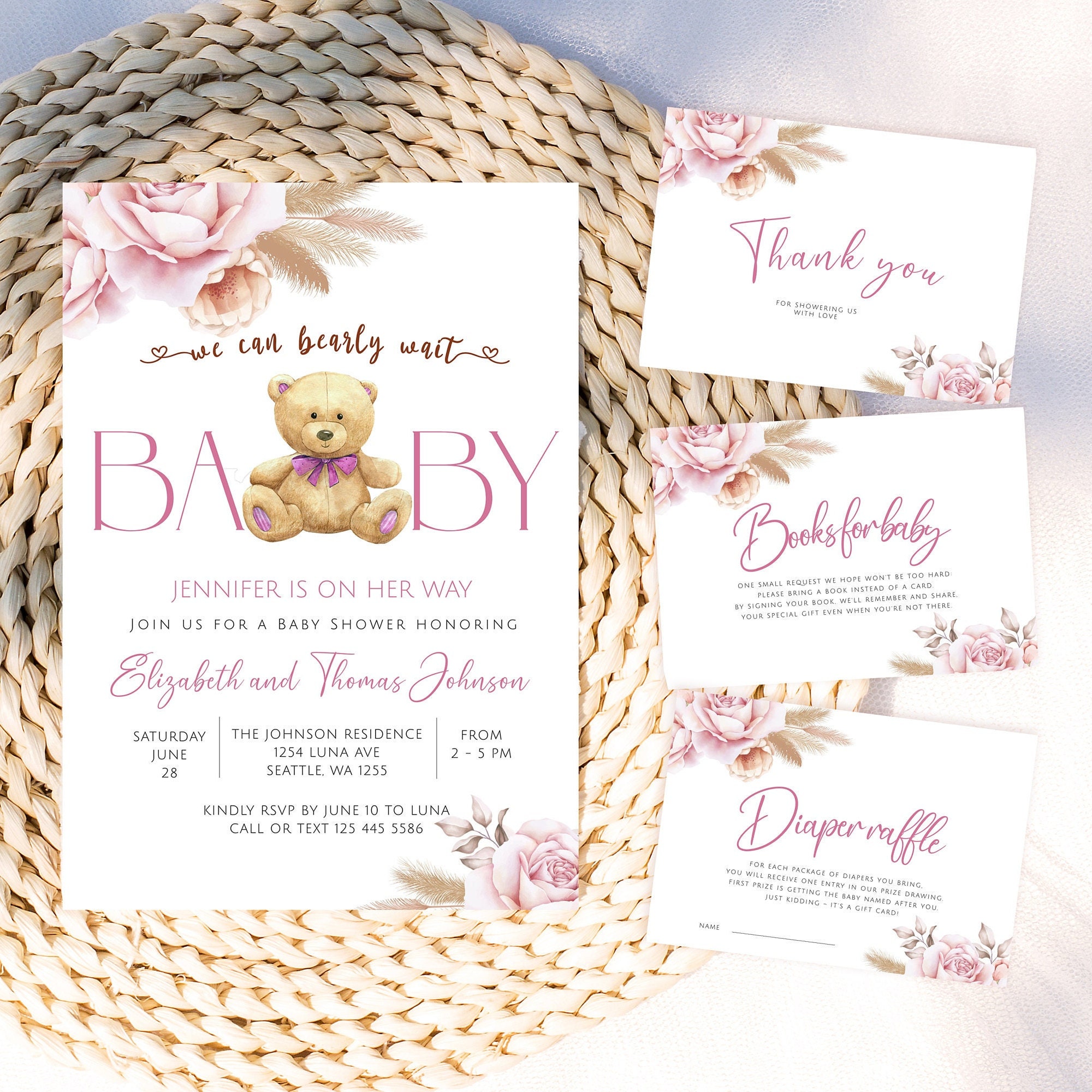 Teddy Bear Baby Shower Invitation Template, We Can Bearly Wait, Baby ...