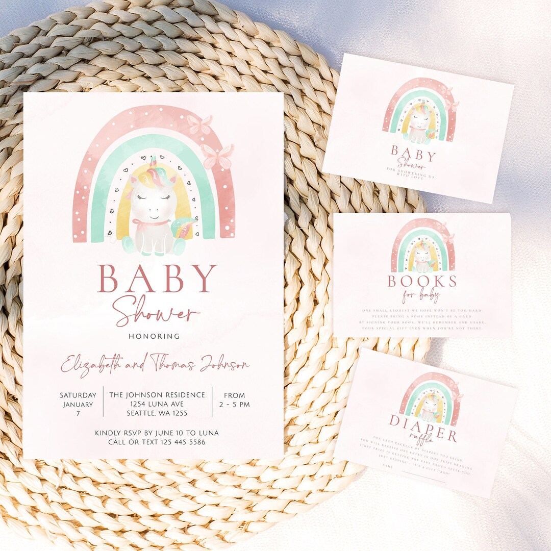 Rainbow Baby Shower Invitation Bundle, Boho Rainbow Baby Shower Invite ...