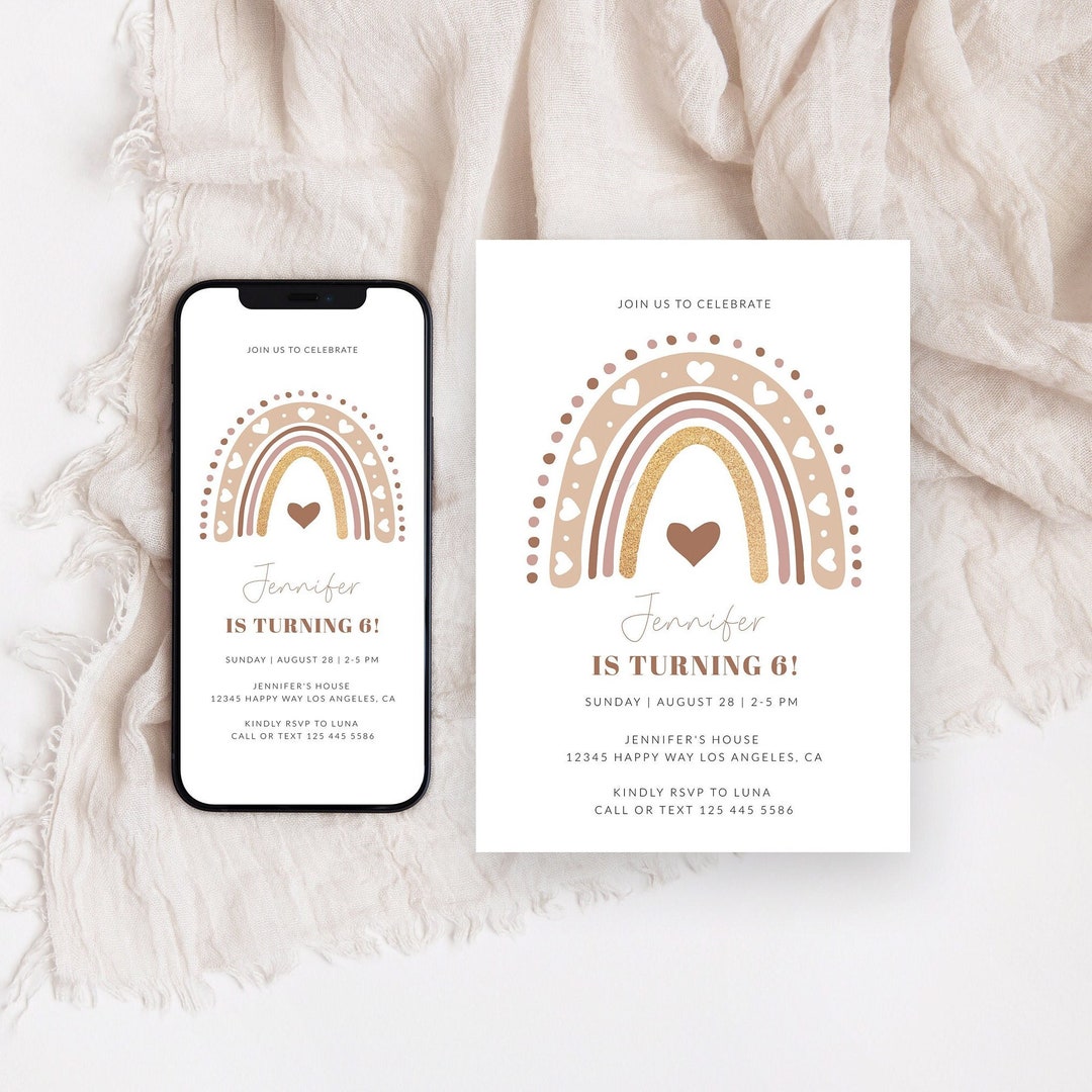 Editable Rainbow Birthday Invitation, Rainbow Invitation, Girl Pastel ...