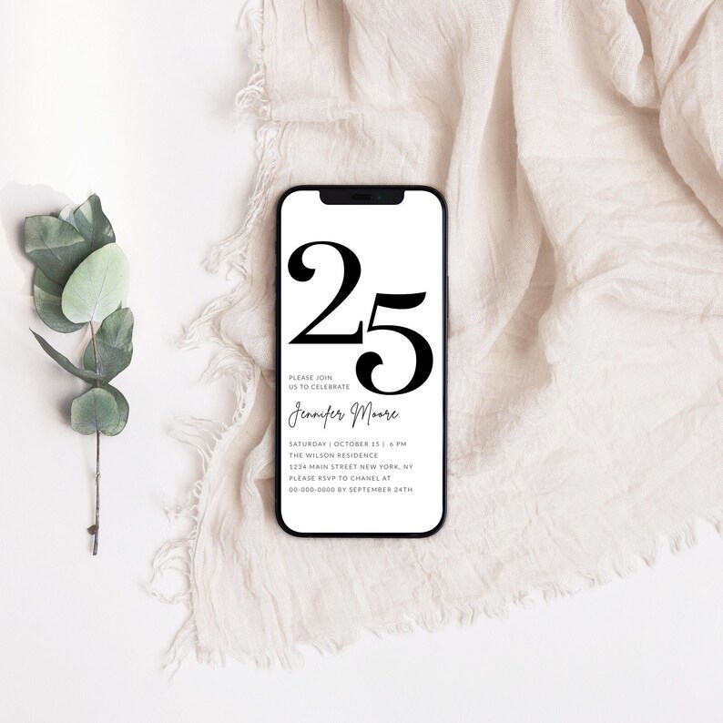 Editable Birthday Party Digital Invitation, 25th Birthday Invitation ...