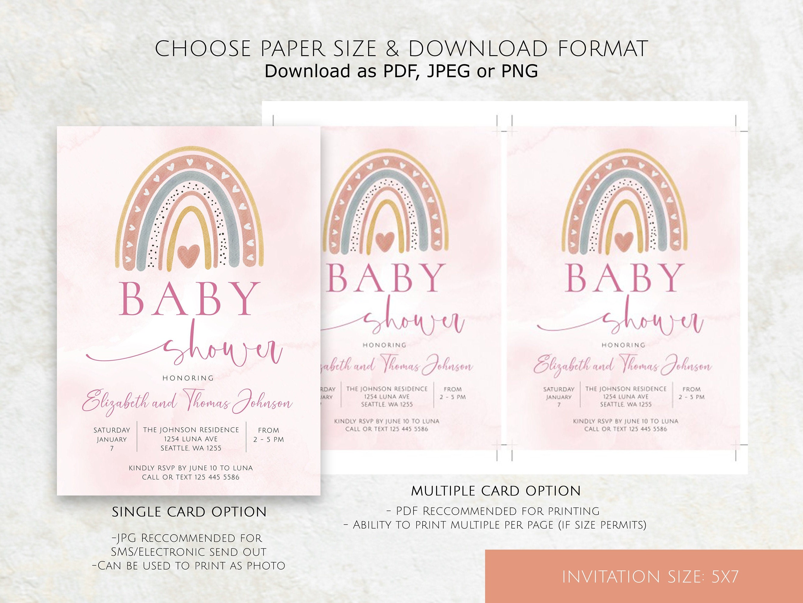 Rainbow Baby Shower Invitation Bundle, Boho Rainbow Baby Shower Invite ...