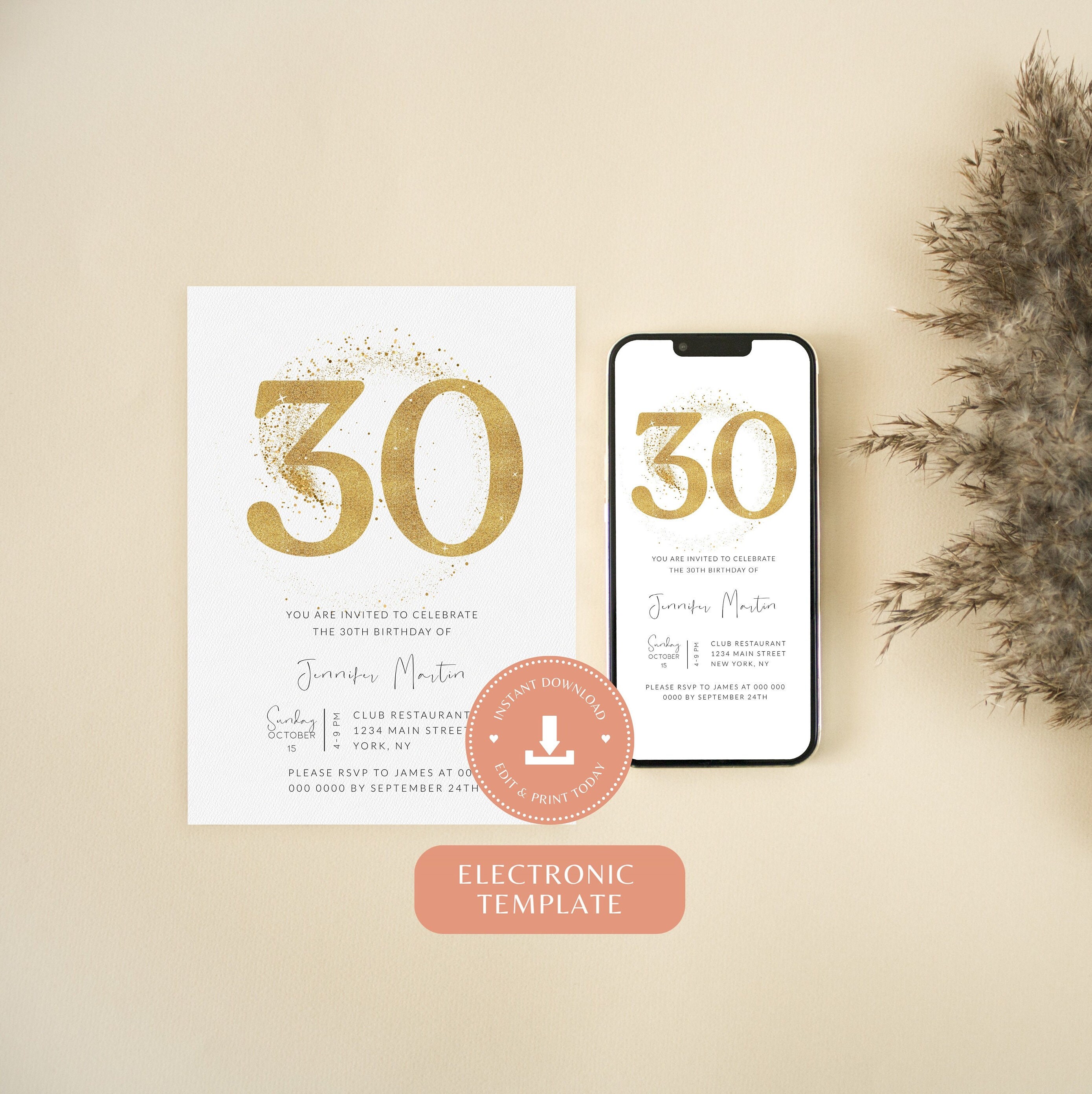 Editable Birthday Party Digital Invitation, 30th Birthday Invitation ...