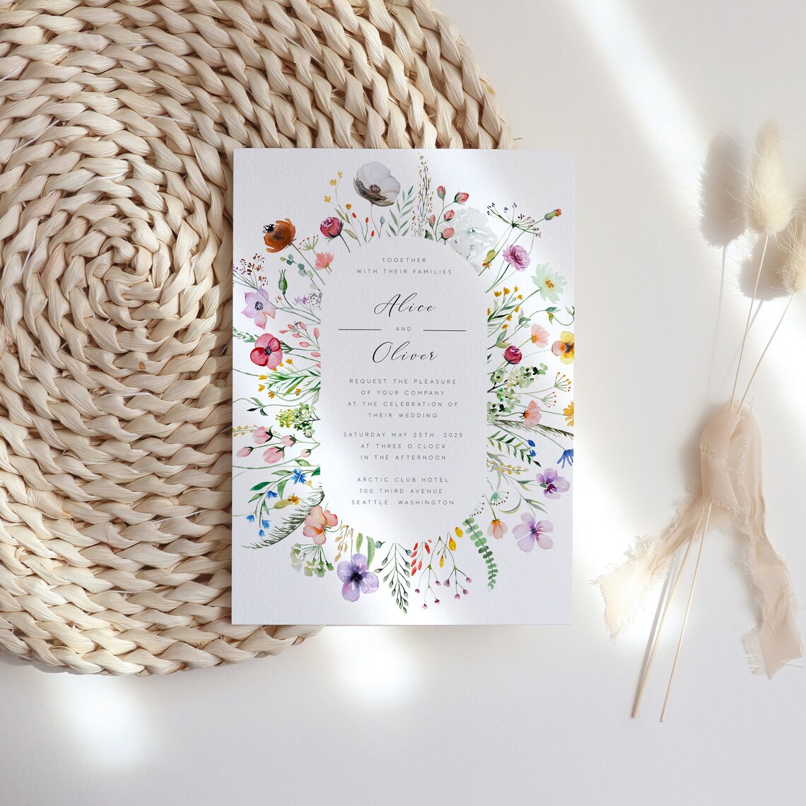 Wildflower Wedding Invitation Template Botanical Wedding - Etsy