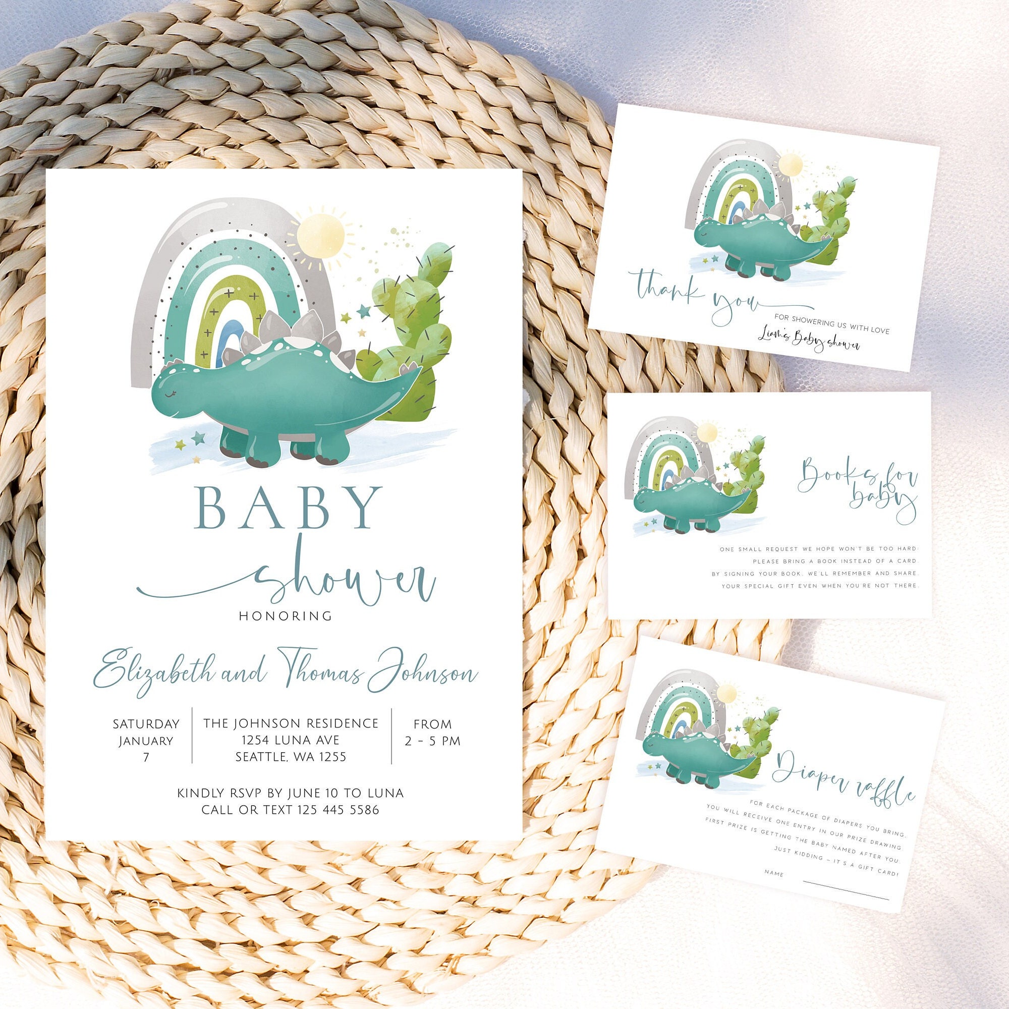 Rainbow Baby Shower Invitation Bundle, Boho Rainbow Baby Shower Invite ...