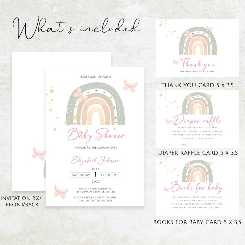Rainbow Baby Shower Invitation Bundle, Boho Rainbow Baby Shower Invite ...