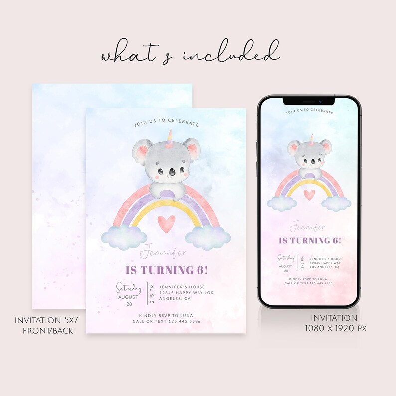 Editable Rainbow Birthday Invitation, Rainbow Invitation, Girl Pastel First, Rainbow Template ...