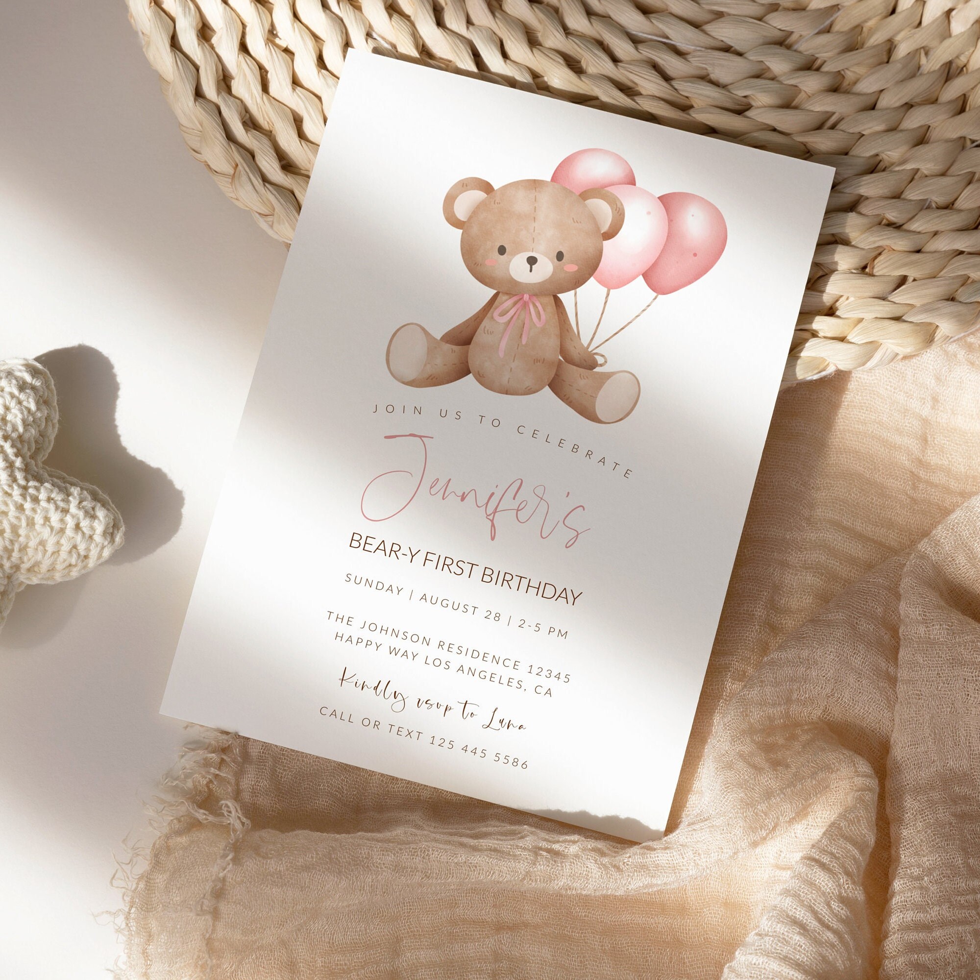 Bear Birthday Invitation, Beary 1st Birthday Invite, Teddy Bear ...