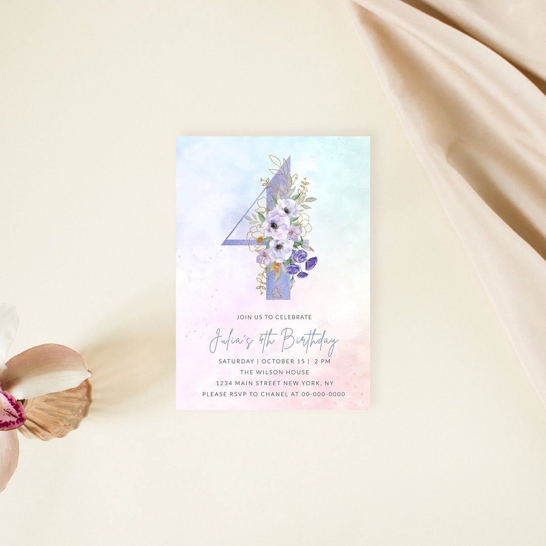 4th Birthday Invitation, Fourth Birthday, Printable 4th Birthday Invite ...