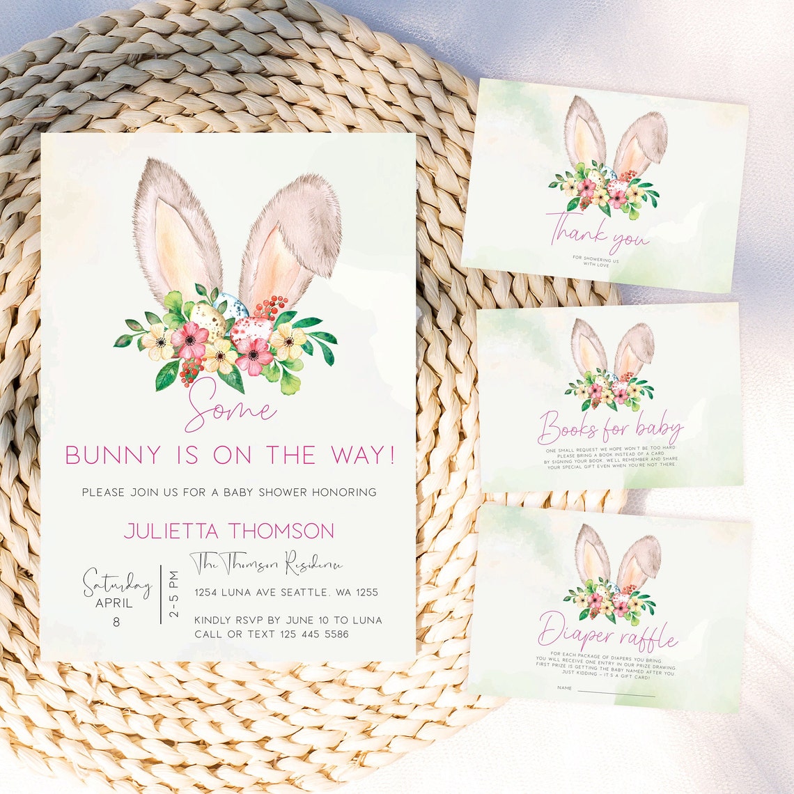 Rabbit Baby Shower A Little Bunny Rabbit Invitation Boho - Etsy