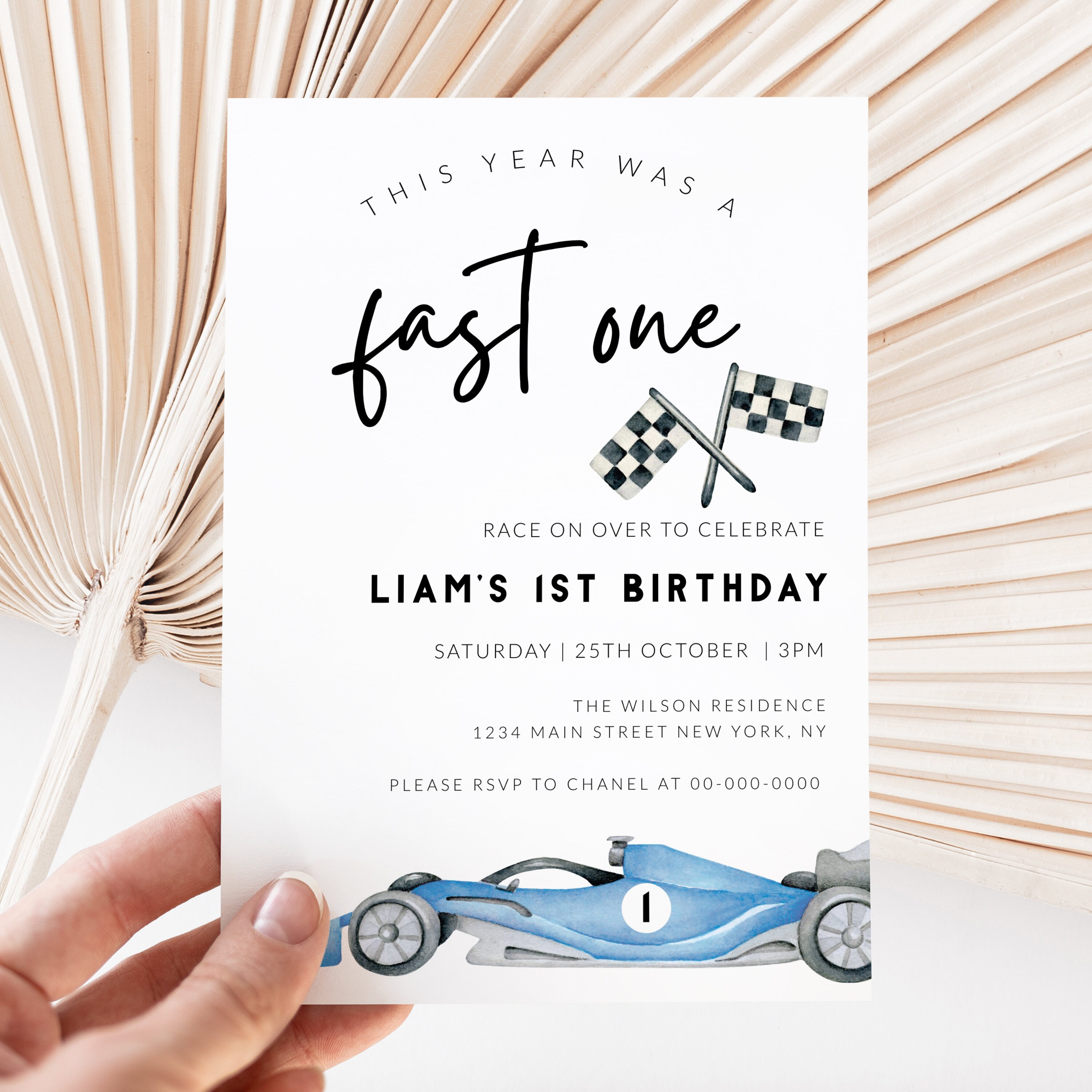 FAST ONE First Birthday Invitation, Race Car Invitation, Race Car 1st ...