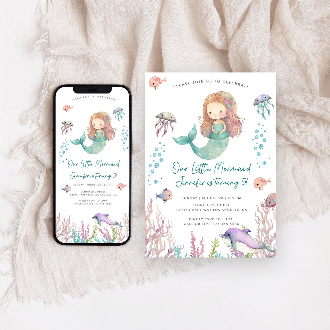Editable Mermaid Birthday Invitation, Mermaid Invite, Kids Invitation ...