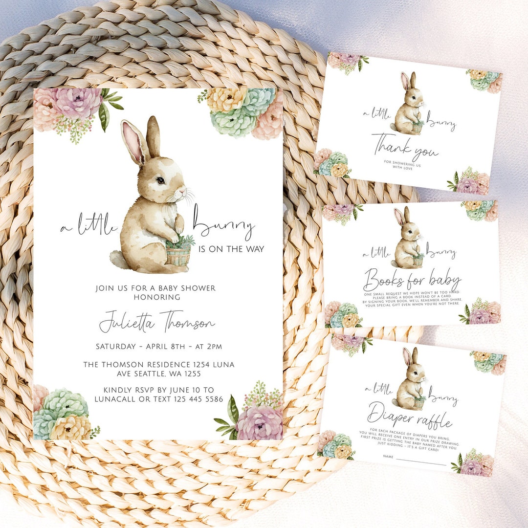 Rabbit Baby Shower, A Little Bunny, Rabbit Invitation, Boho Spring ...