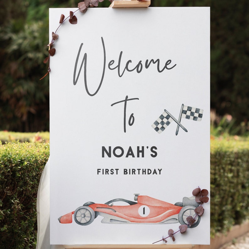 FAST ONE Welcome Sign, Race Car 1st Birthday, Race Car First Birthday ...