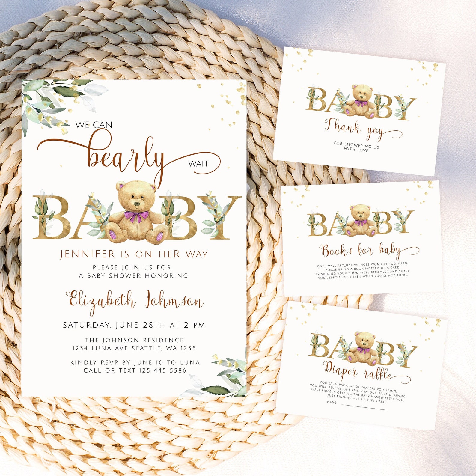 Teddy Bear Baby Shower Invitation Template, We Can Bearly Wait, Baby ...