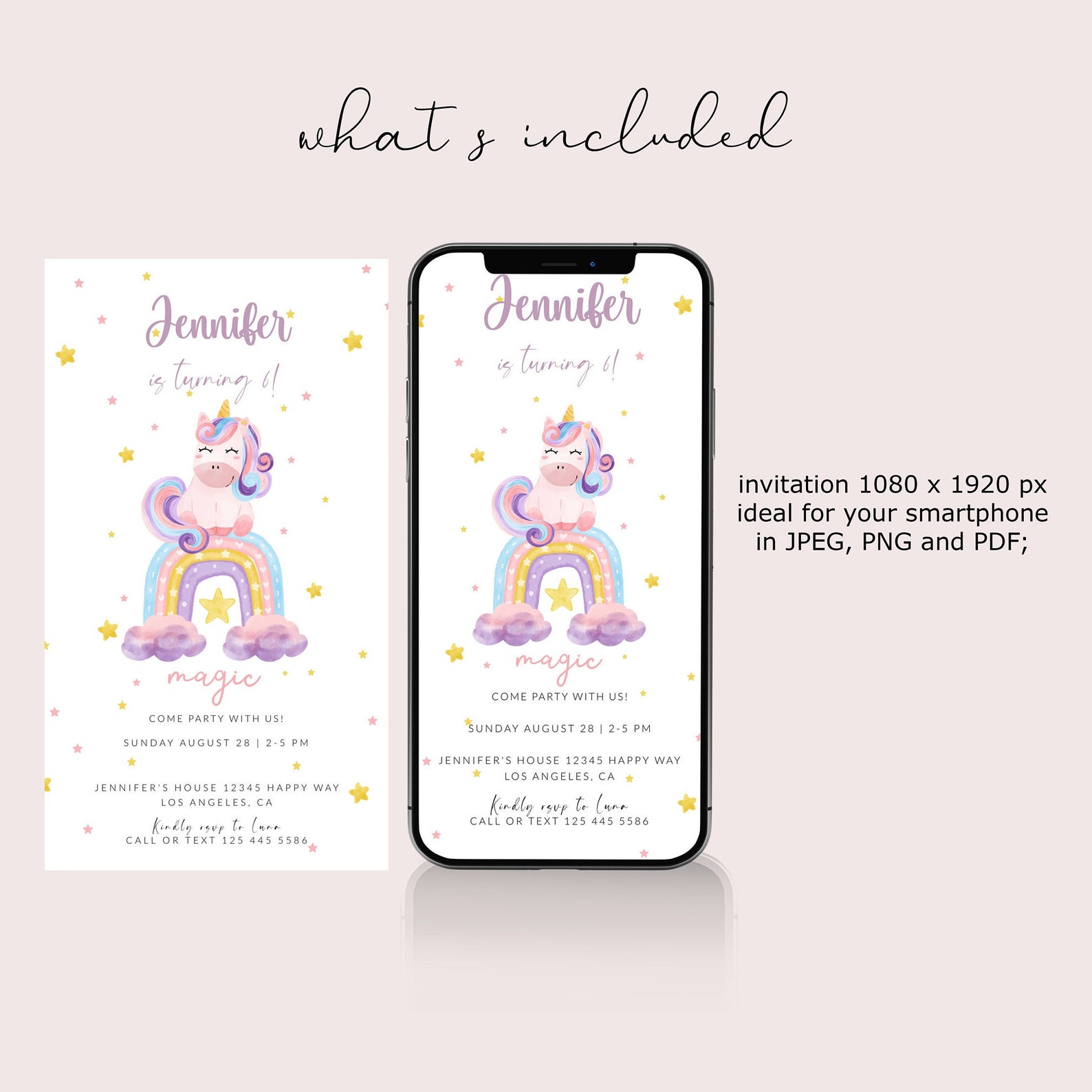 Unicorn Birthday Invitation, Unicorn Birthday Party Invitation, Rainbow ...