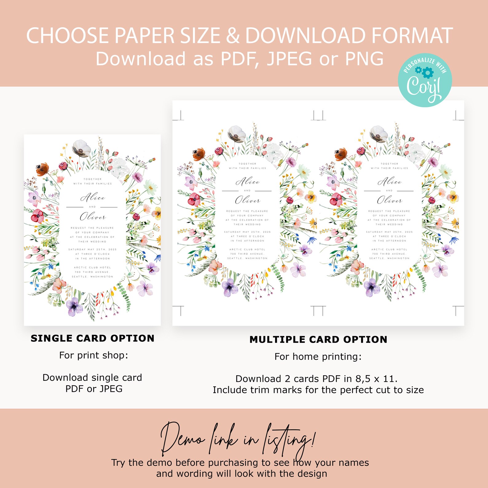Wildflower Wedding Invitation Template Botanical Wedding - Etsy