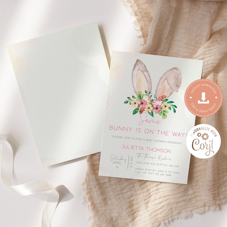 Rabbit Baby Shower A Little Bunny Rabbit Invitation Boho - Etsy