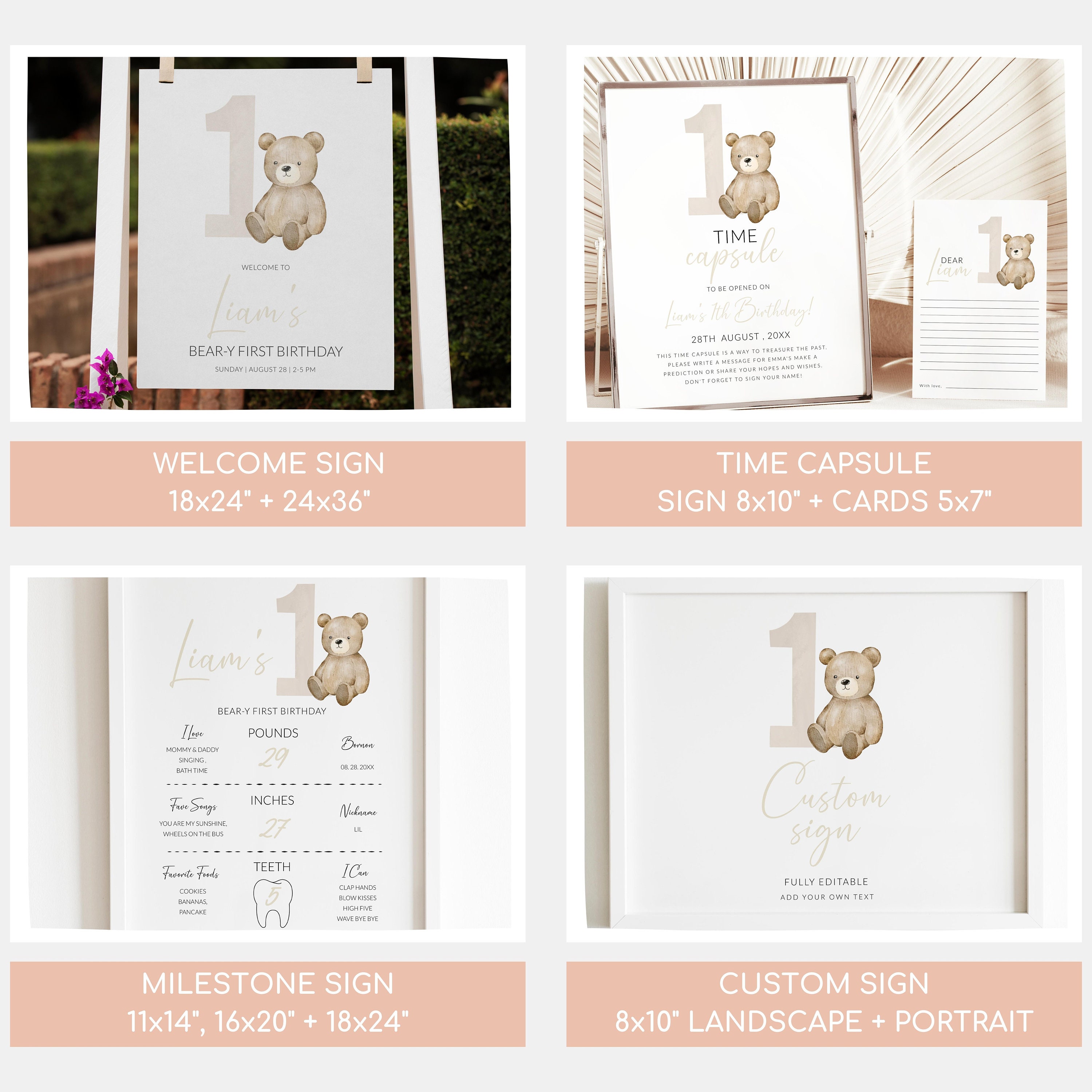 Beary First Birthday Invitation, Bear Birthday Invitation Bundle, Teddy ...