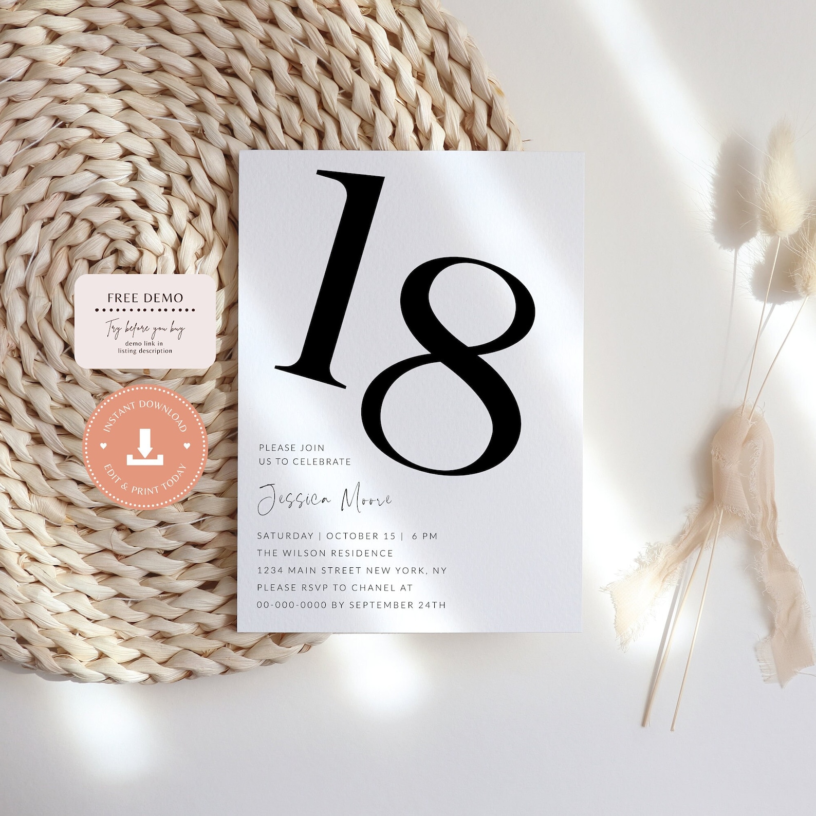 18th Birthday Invitation Digital, Editable Template, Invites for Teen ...