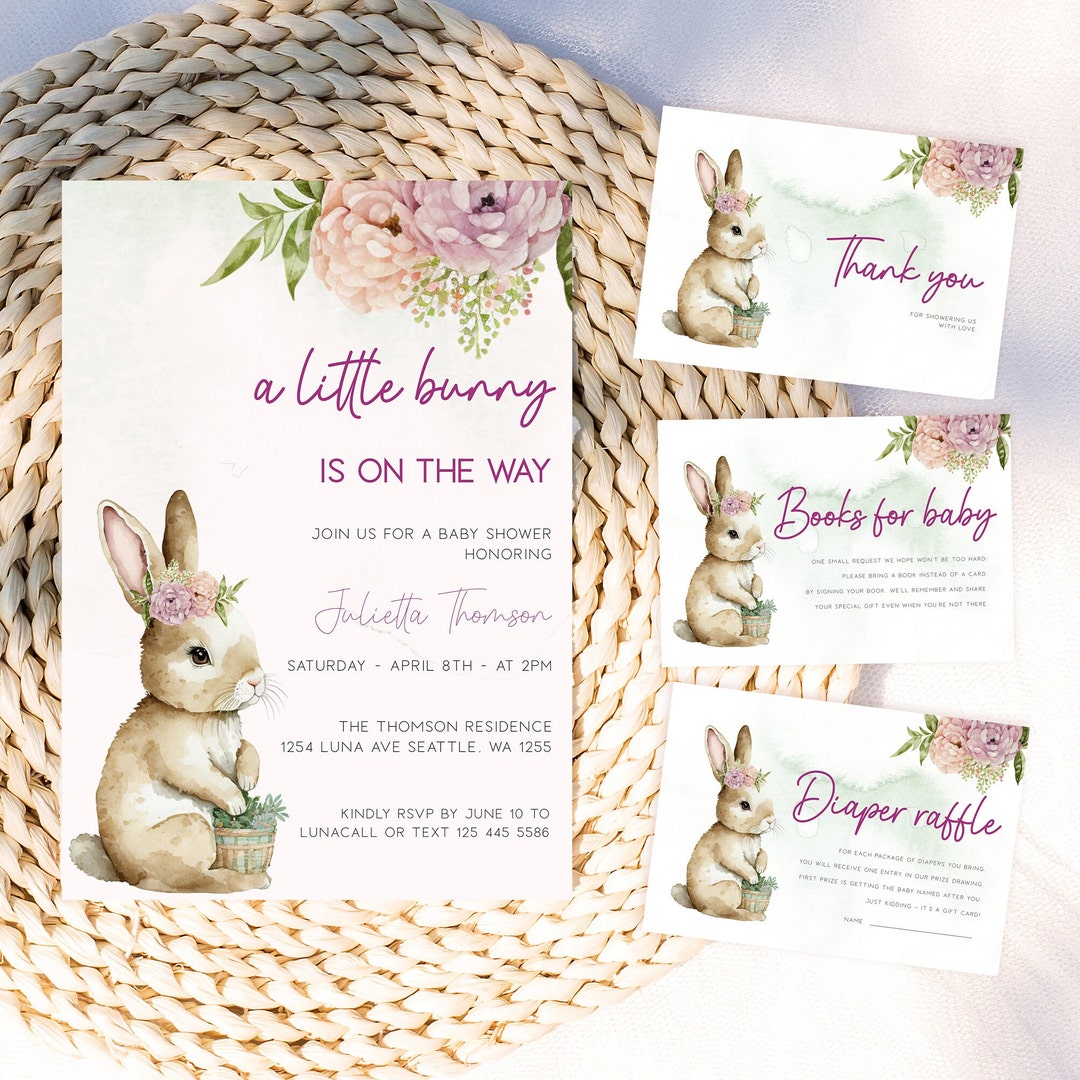 Rabbit Baby Shower, A Little Bunny, Rabbit Invitation, Boho Spring ...